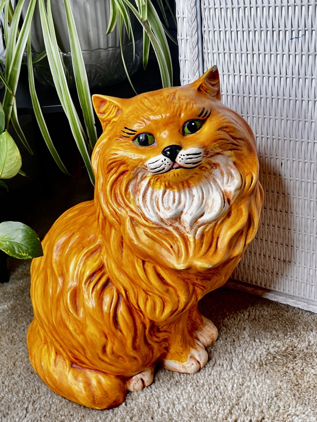 1976 Ceramic Ginger Cat Green Eyes