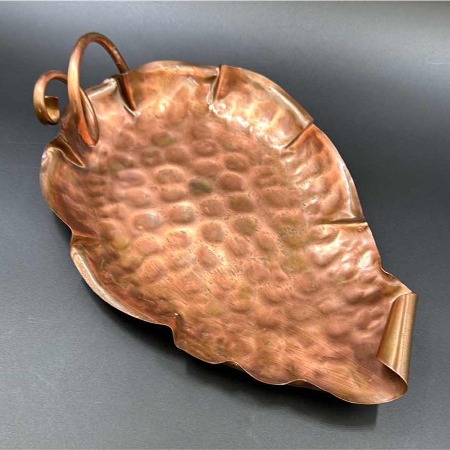 Signed Gregorian Hammered Copper Leaf Tray