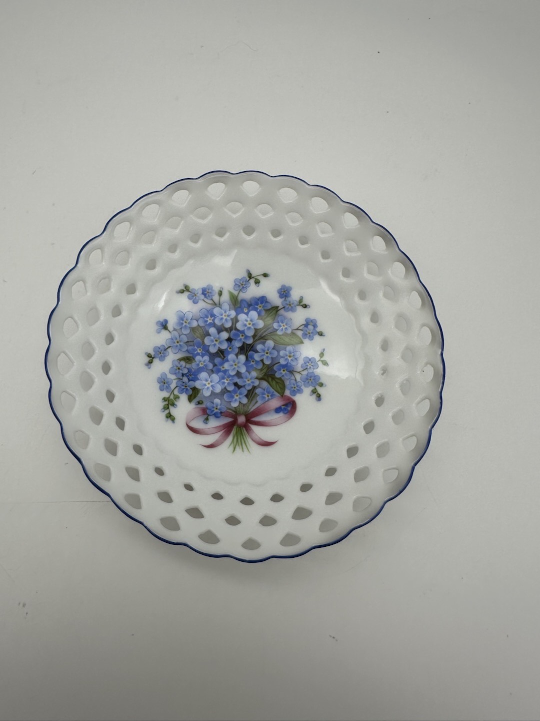 Reutter Germany Reticulated Forget Me Not Circular Trinket Dish - Vintage