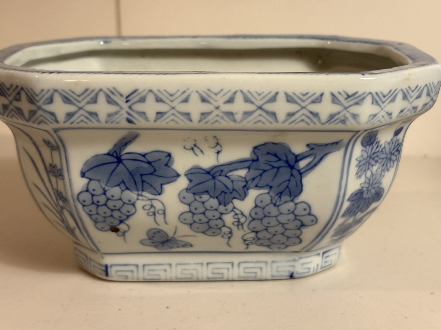Ben Rickert Signed Decorative Planter, Blue And White, Vintage 1980
