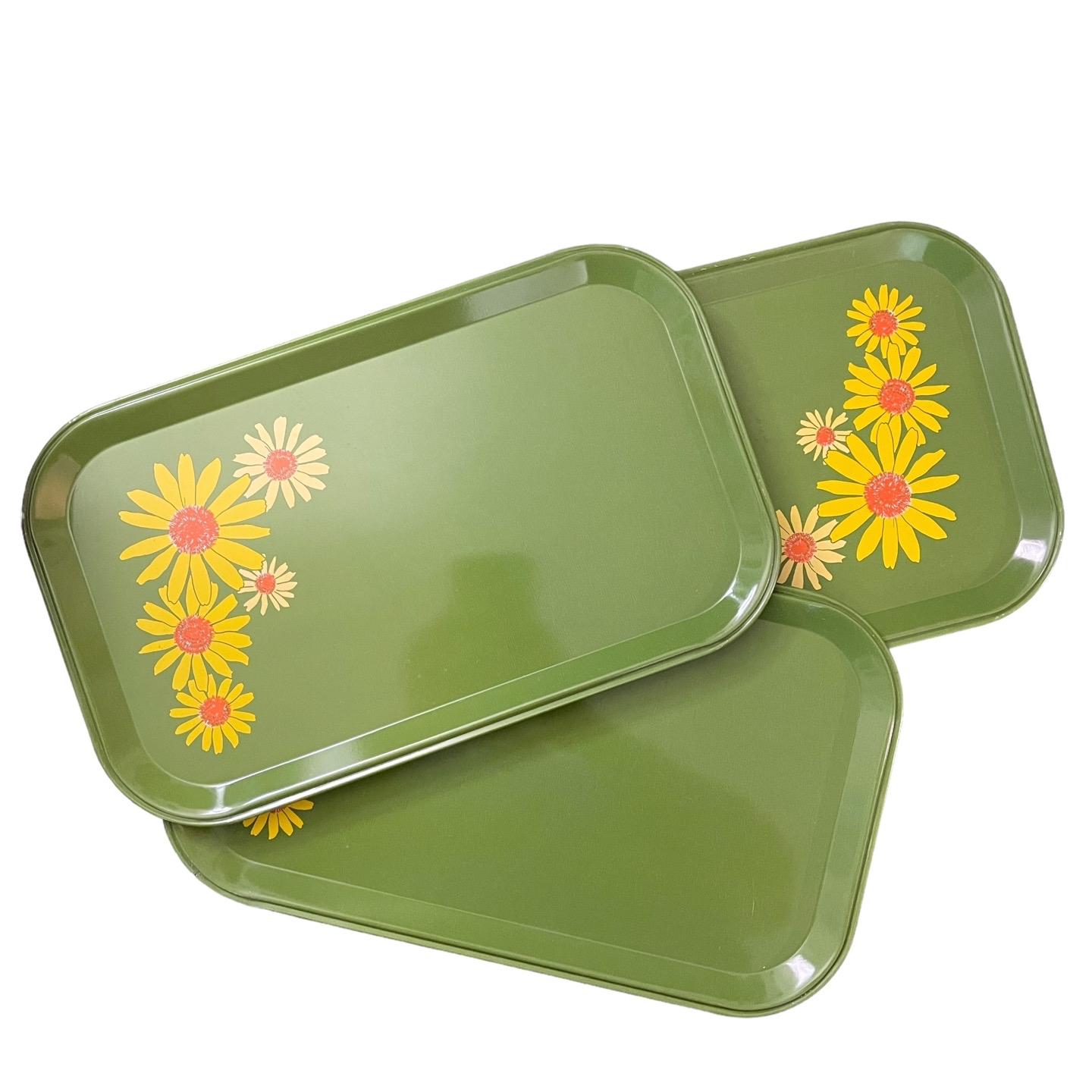 1960s TIF Han-D Trays Set Of 3 Daisies On Avo