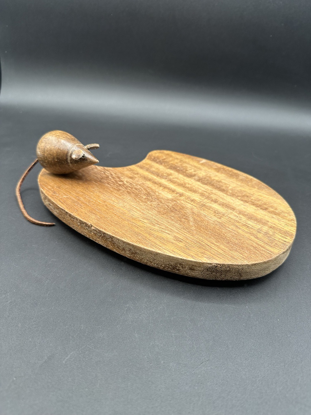 Wooden Cheese Board Palette With Wooden Mouse With Leather Tail Accent ...