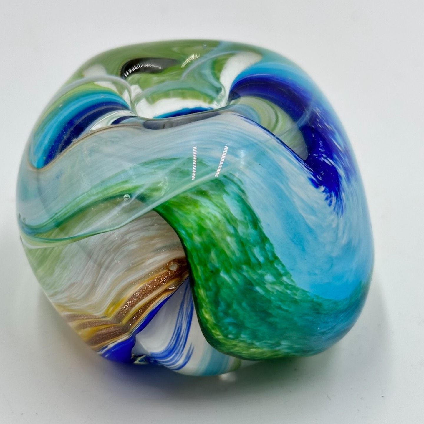 Art Glass Swirled Copper Adventurine Artist Signed Candle Holder ...