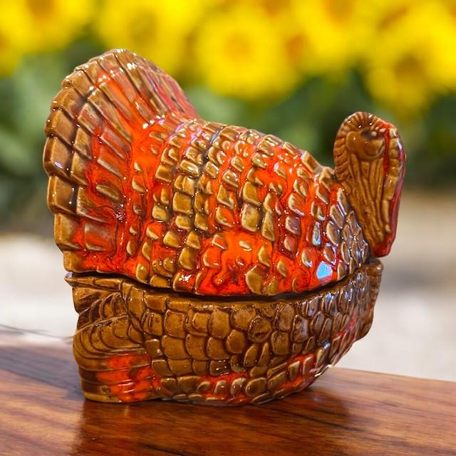 Ceramic Turkey Lidded Dish - Artist Painted