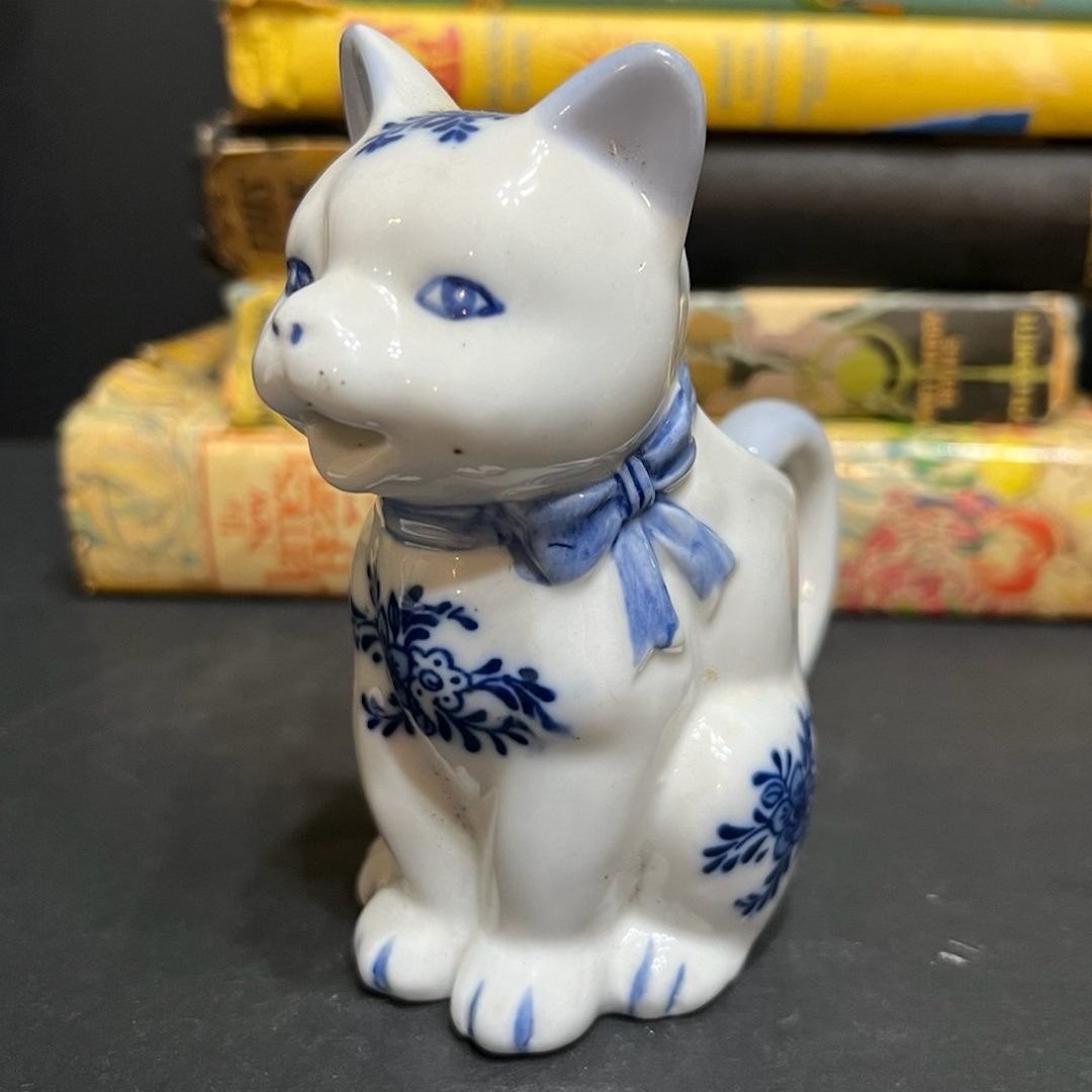 Delft Style Blue And White Cat Creamer