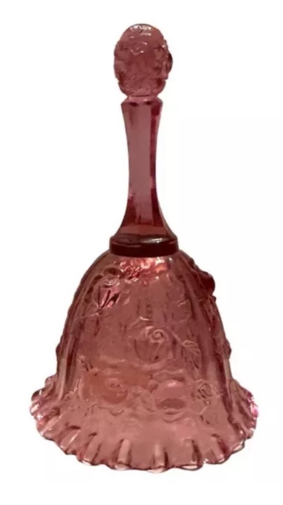 Vintage Fenton Cabbage Rose Pink Glass Bell