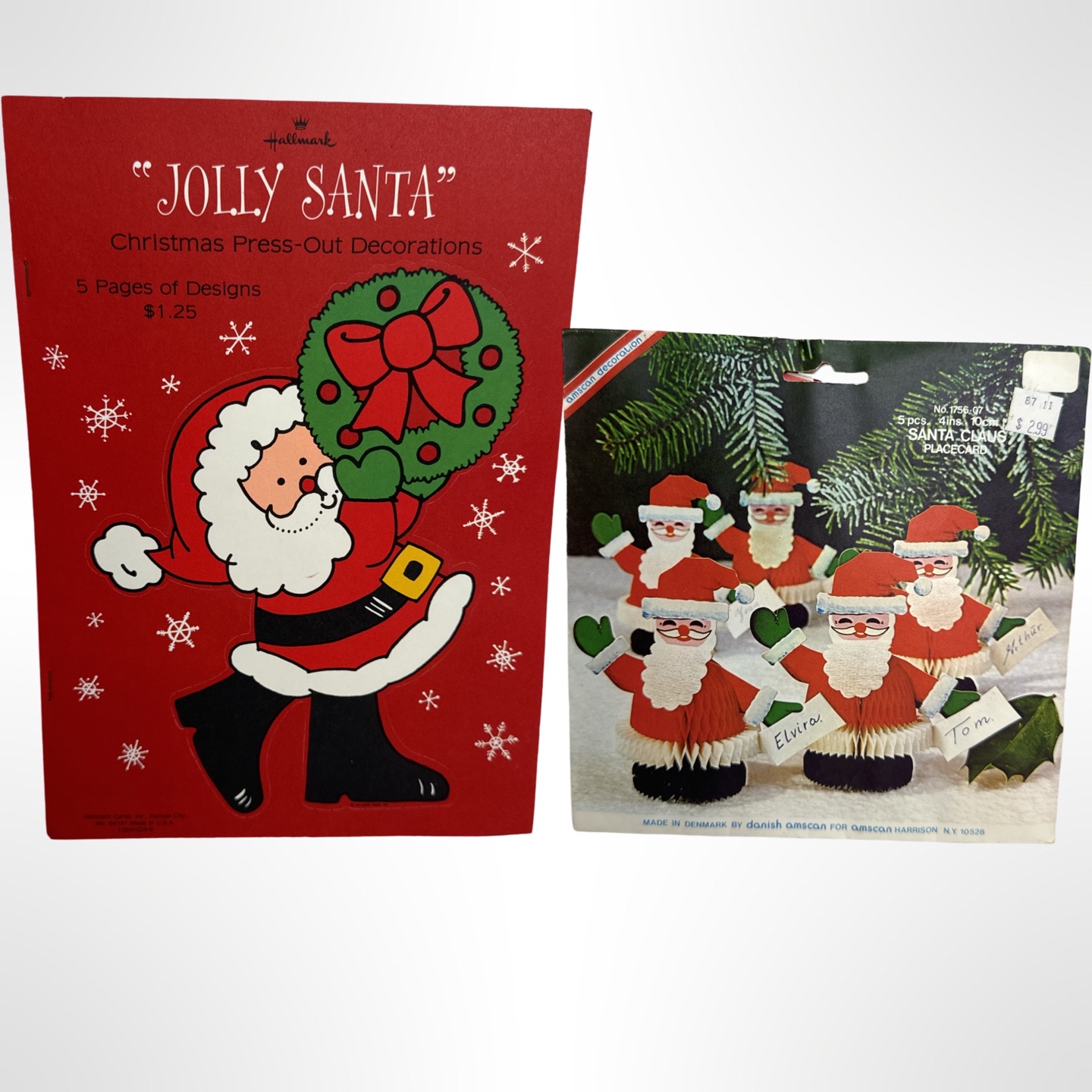 Vintage Paper Christmas Decorations- Jolly Santa Die Cuts And Honeycomb ...