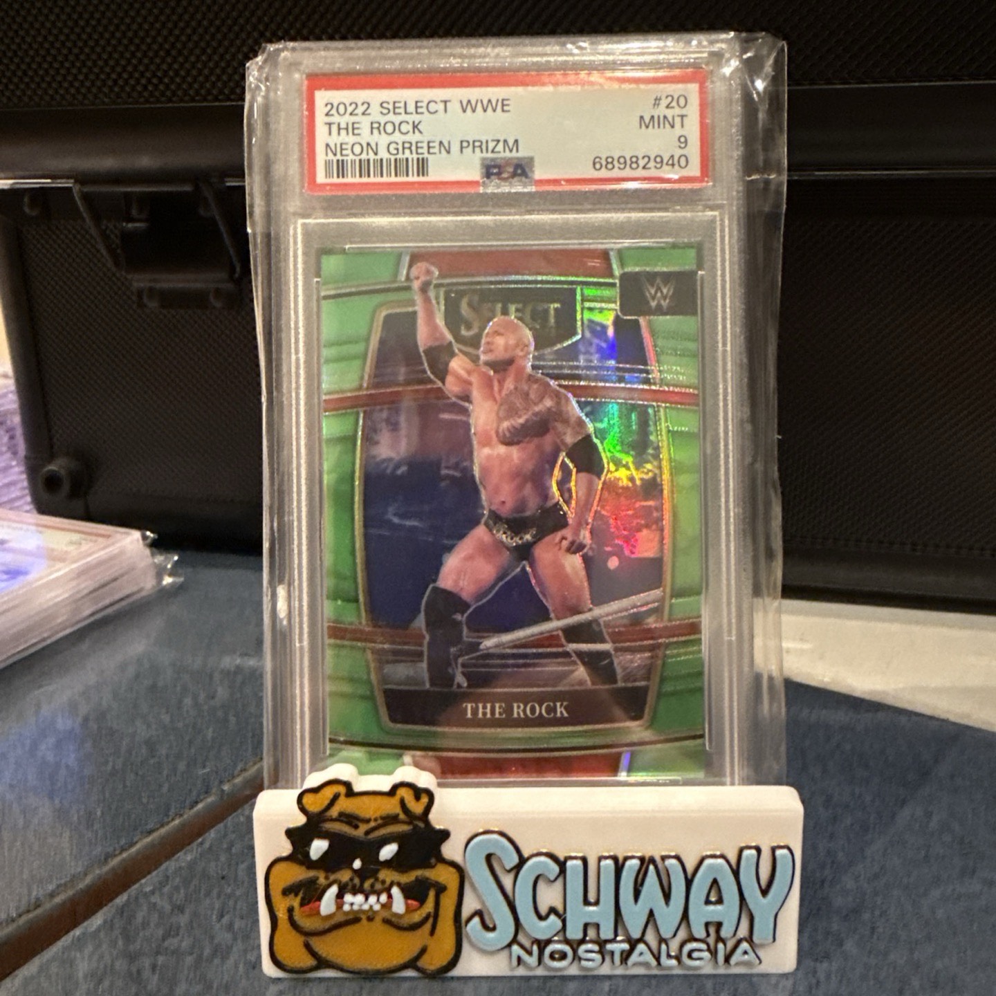 2022 Panini Select WWE The Rock Neon Green Concourse /49 PSA 9