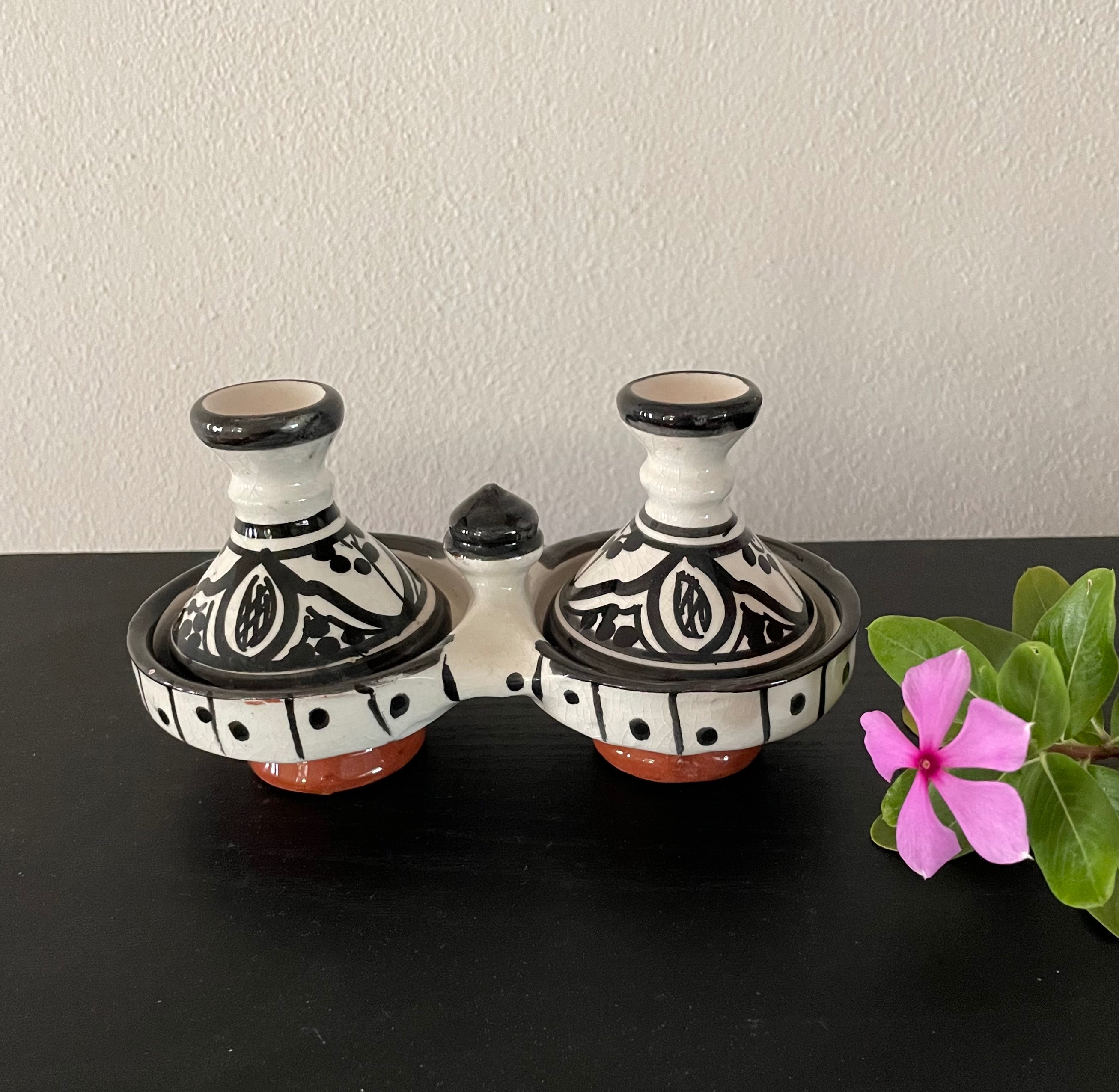 Vintage Clay Black & White Mini-Tagine Set