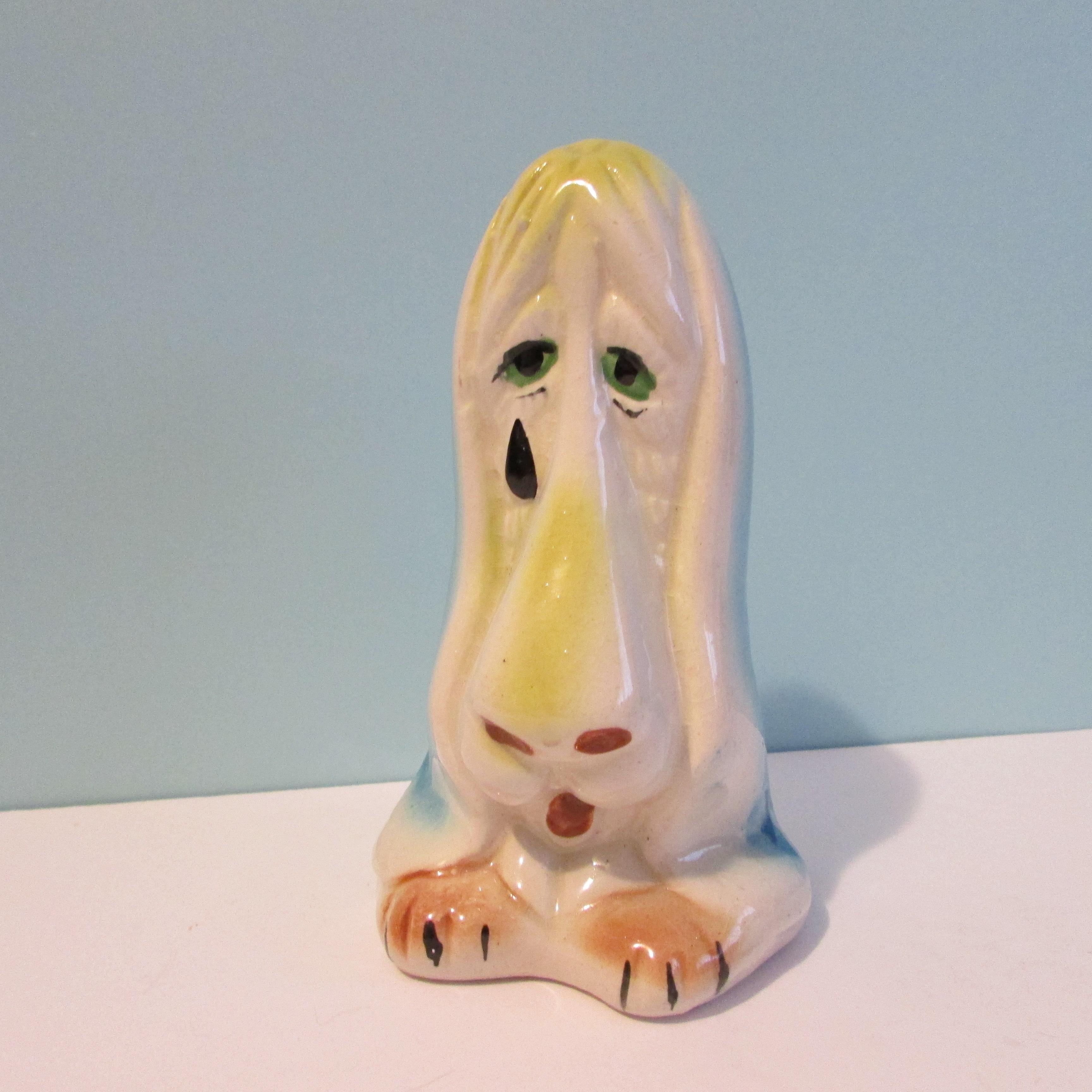 vintage ceramic sad crying dog figure basset hound figurine