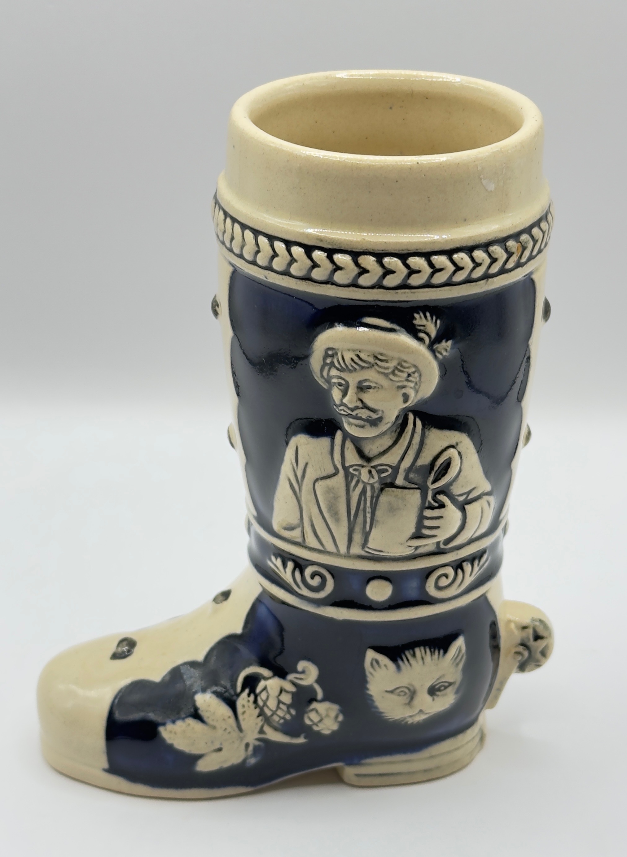 Vintage West German Beer Stein Boot Barware, Blue and Beige Handmade ...