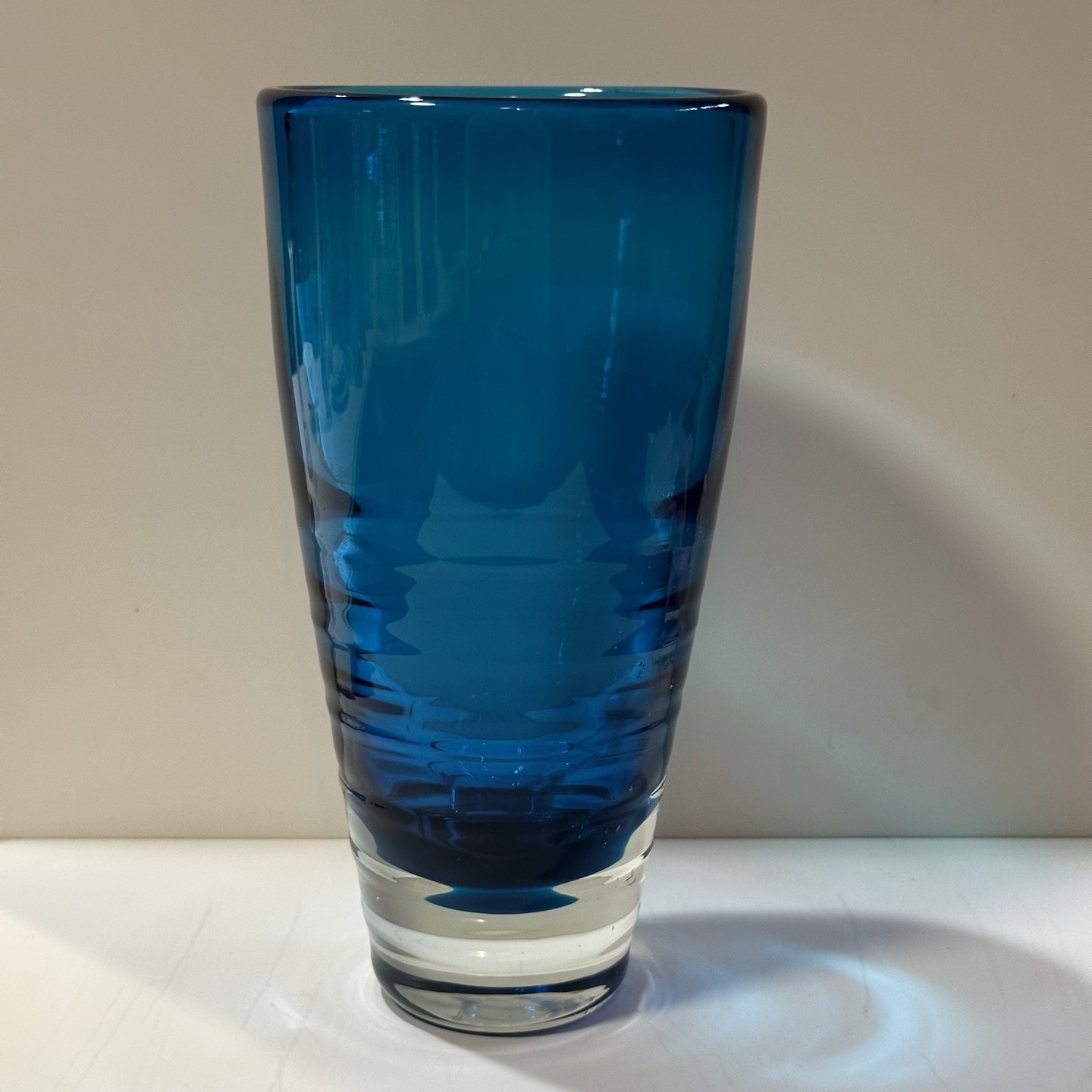 #153 Teal Blue & Clear Glass Heavy Bottom Vase Or A Very Large Tumbler ...