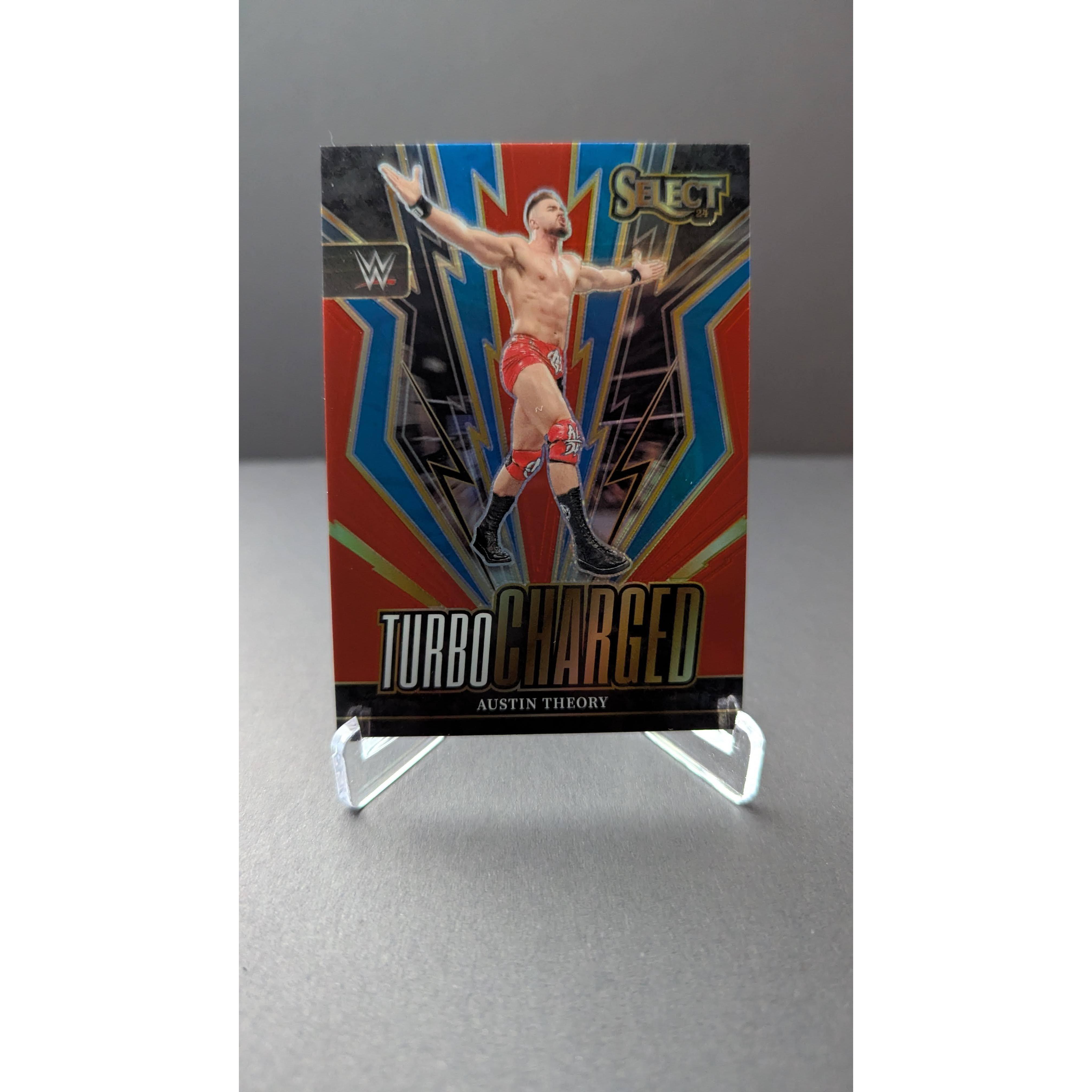 Austin Theory 2024 WWE Panini Select TurboCharged RED PRIZM 48/99