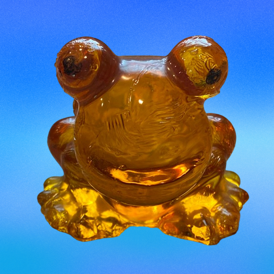 Vintage Lucite Resin Amber Frog Figurine Mid Century Modern Decor