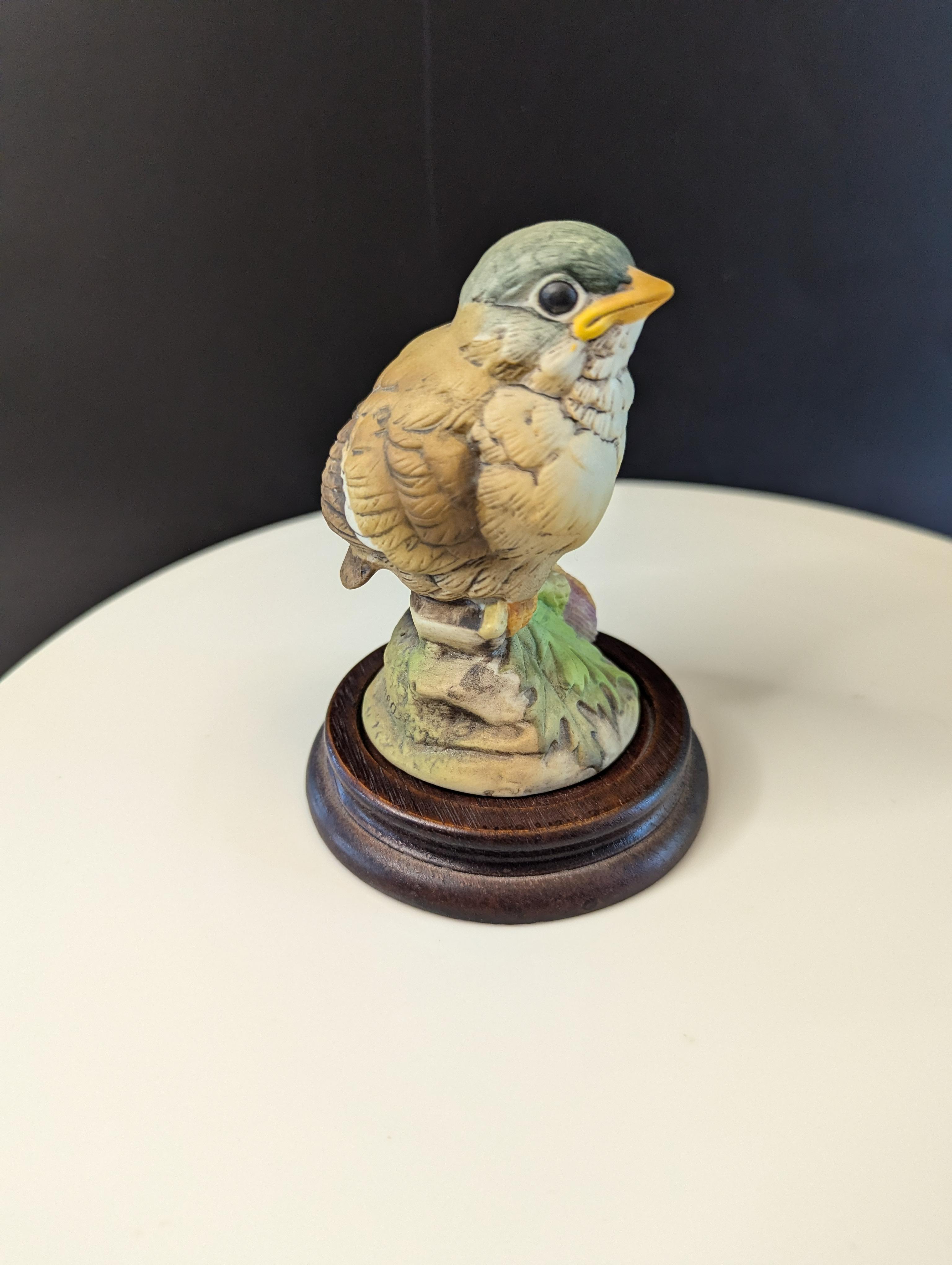 Vintage Gold Finch Bird Figurine on Wooden Base, Andrea by Sadek, Hand ...