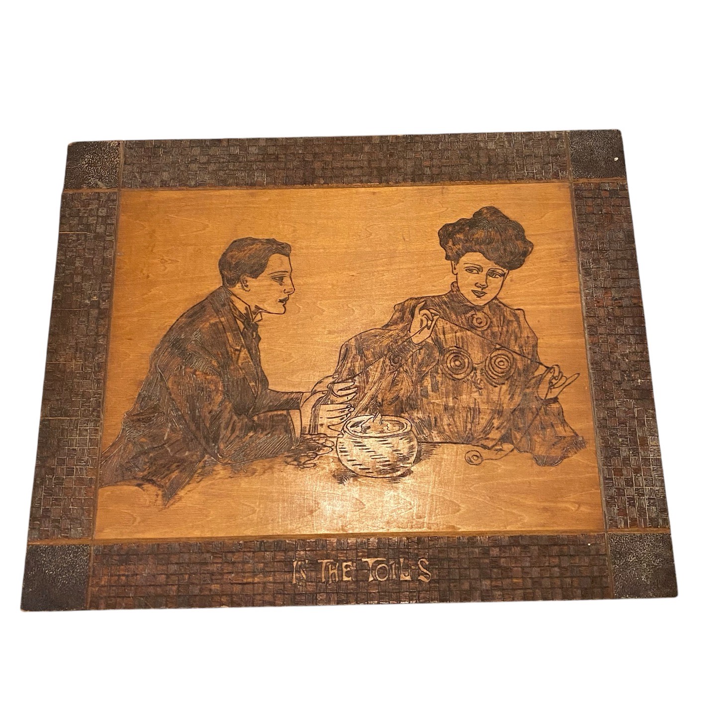 Antique HANDMADE Flemish Art Pyrography WoodBurning Art Gibson Illustration