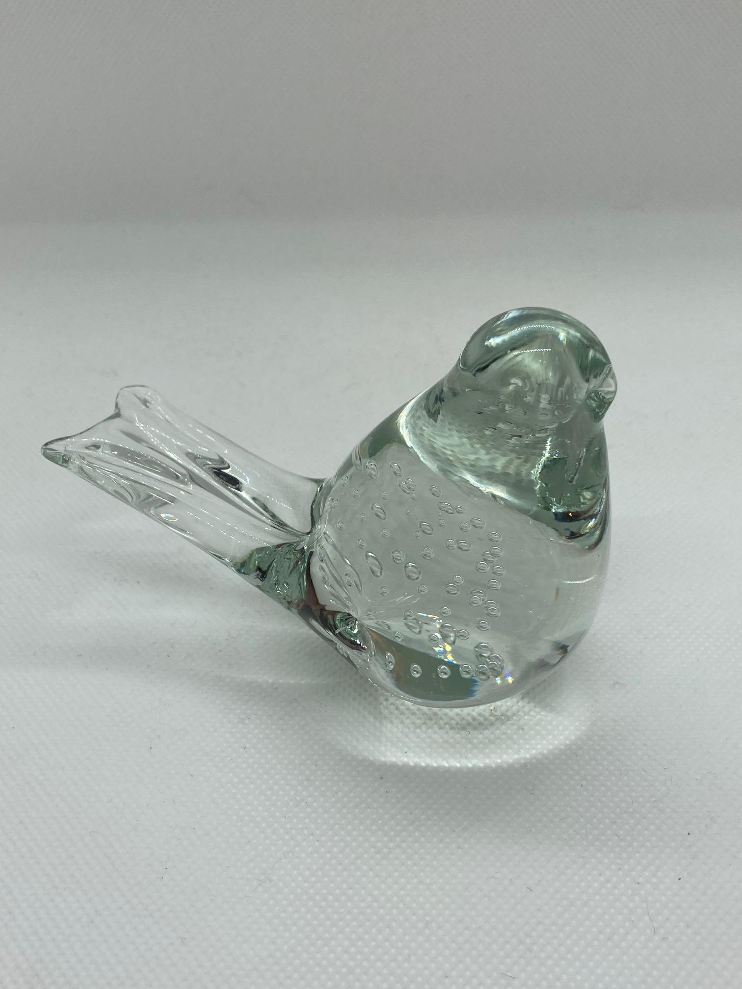 Clear art glass bird paperweight