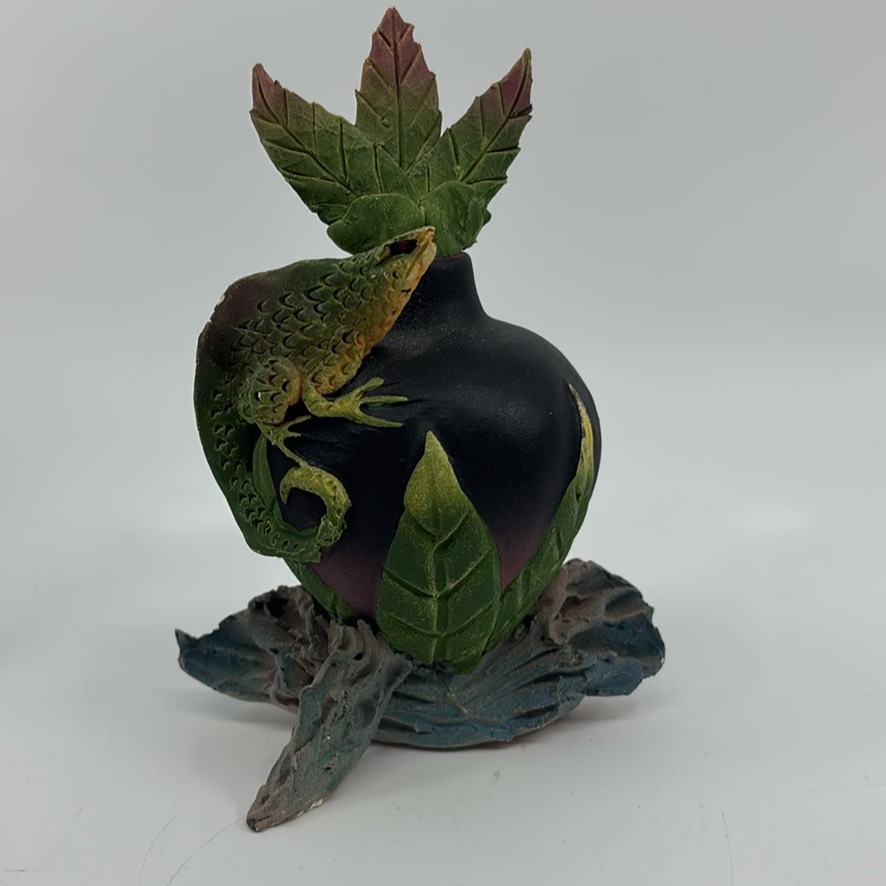 Unique Nancy Adams Pottery Signed Lizard Perfume Bottle 5.5”