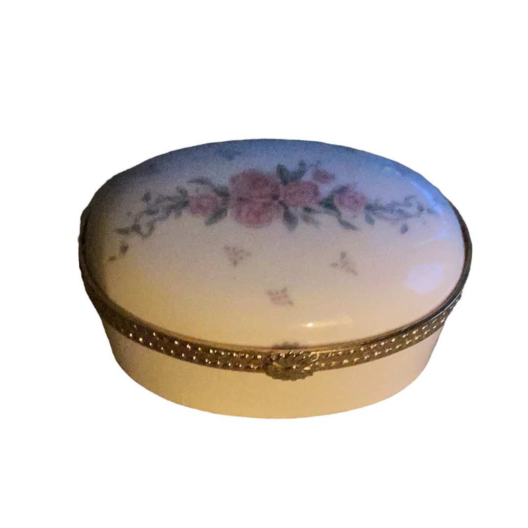 Beautiful Lenox White Trinket Box With Rose Spray