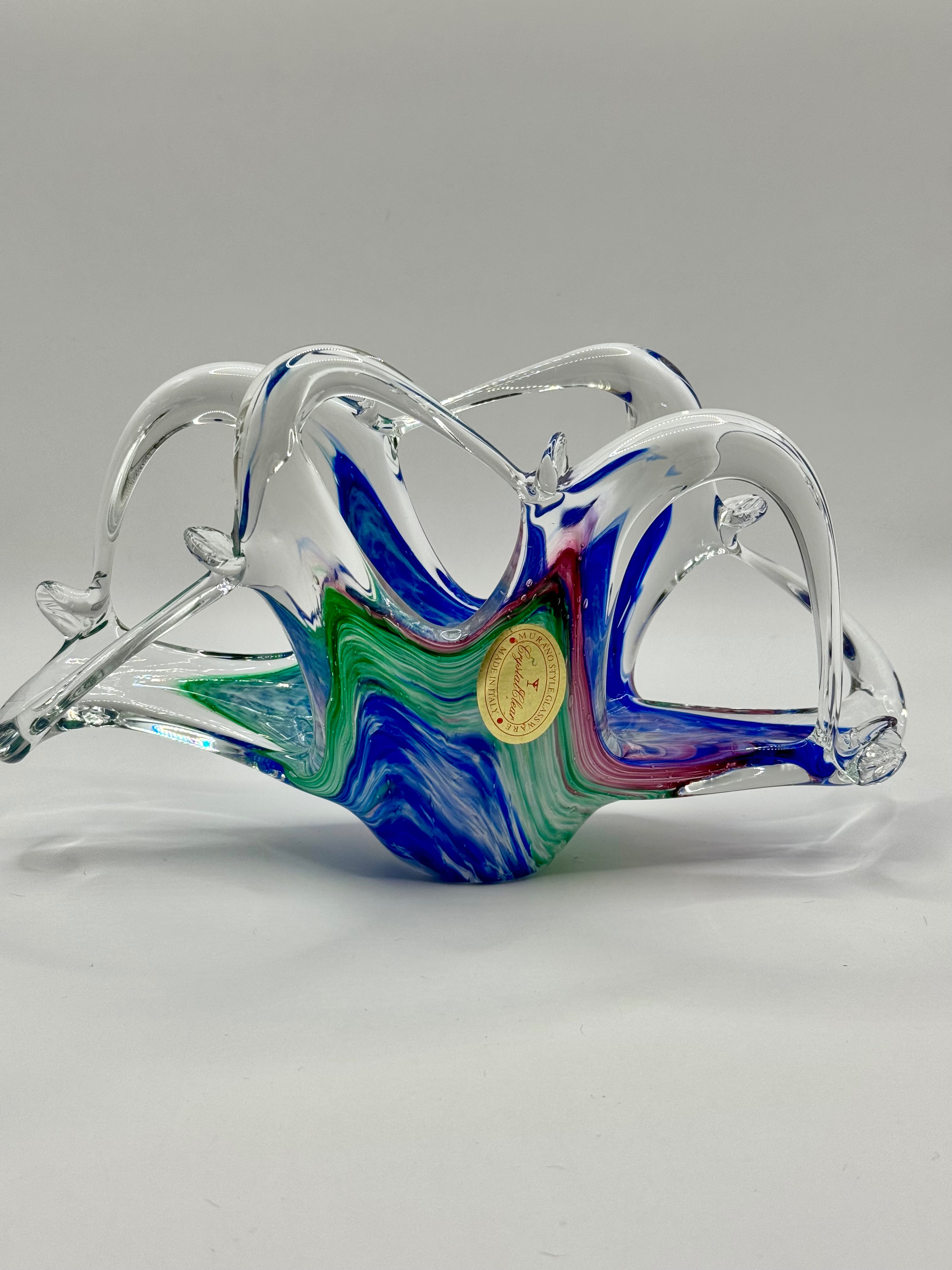 Vintage Italian Murano Style Glassware Art Glass Swirling Blue, Pink ...