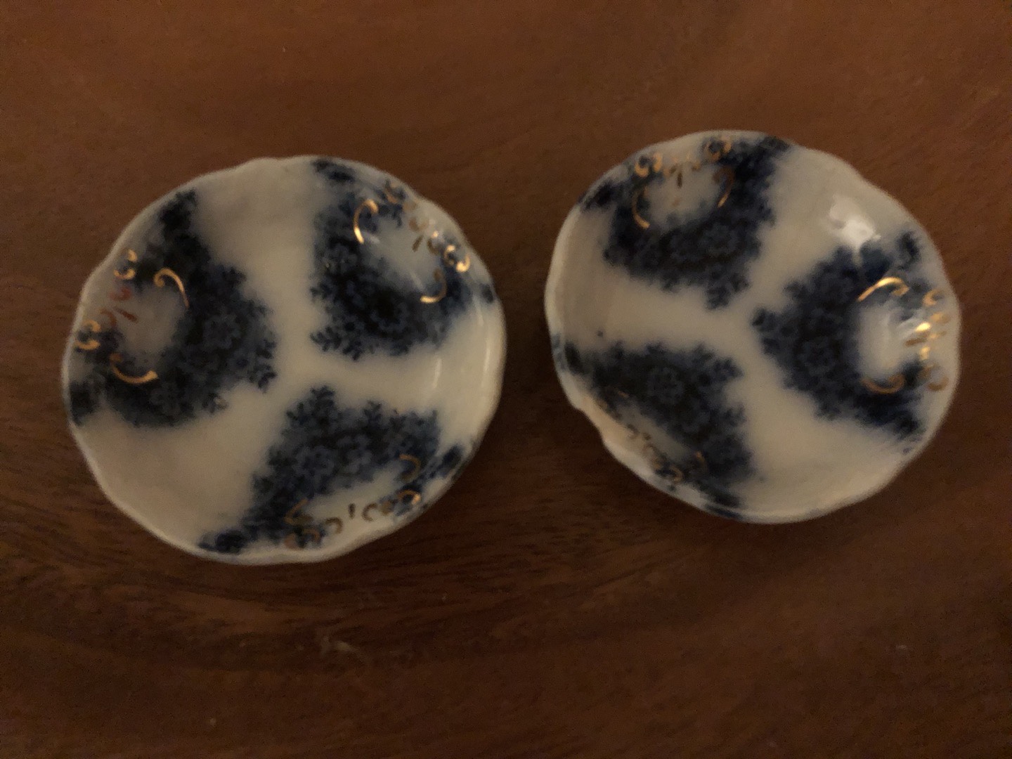 Antique Flow Blue Butter Pats