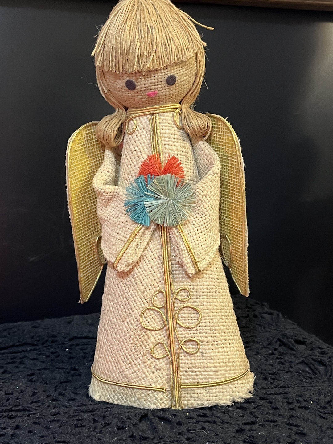 Vintage Jute Angel Tree topper.