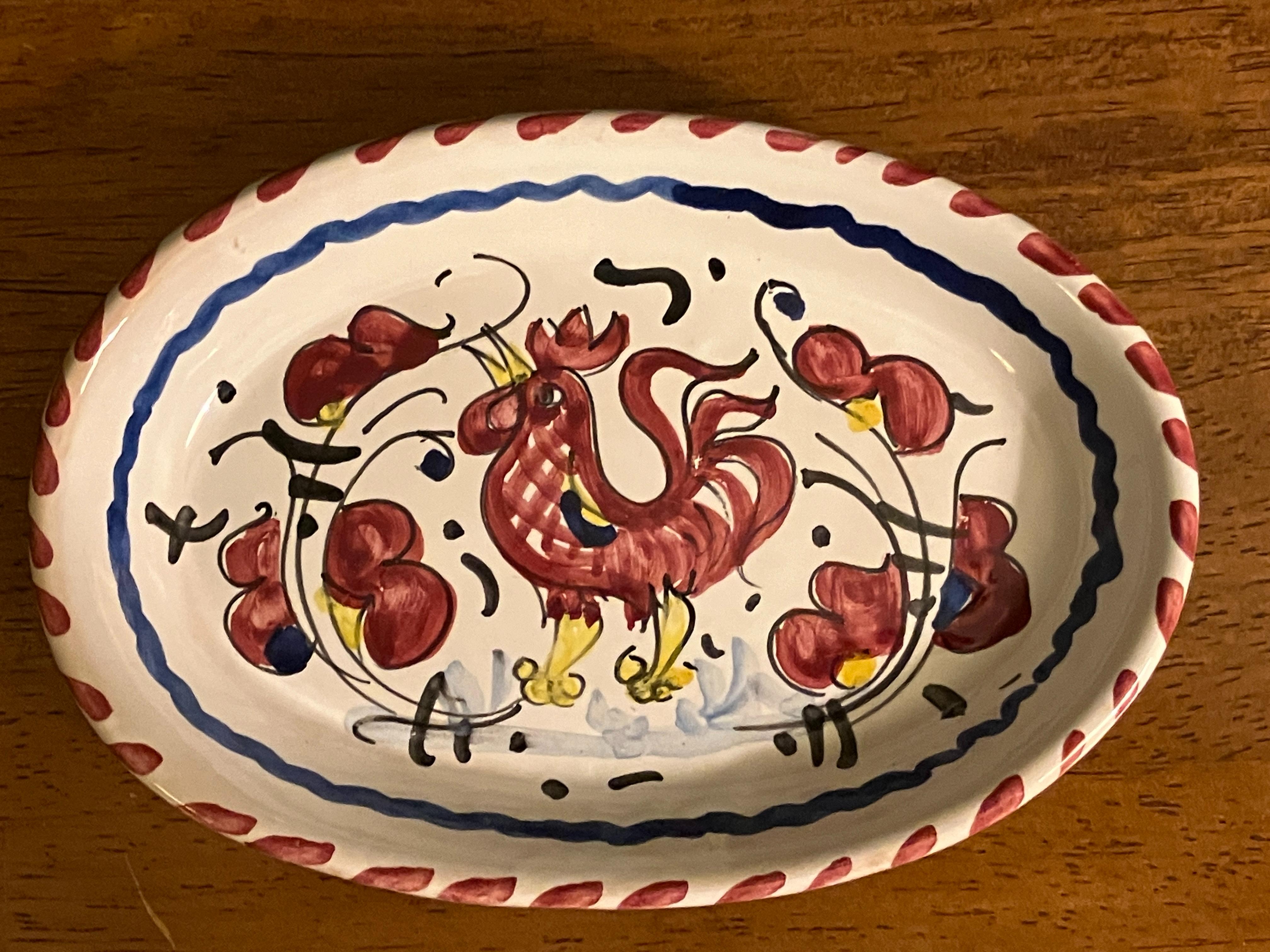 Italian Deruta Pottery Rooster trinket/soap dish A Mano