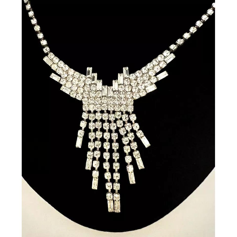 Antique 1930s Baguette & Rhinestone Y Drop Necklace with Waterflow ...