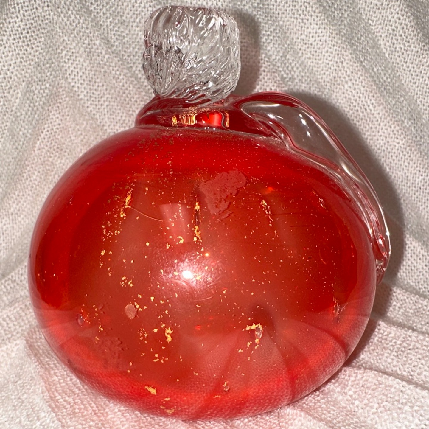 Glass Clear & Red Apple Paperweight Gold Glitter Accents