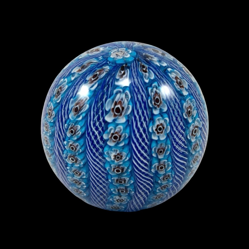Murano Fratelli Toso Glass Paperweight with Blue and White Garza Canes ...