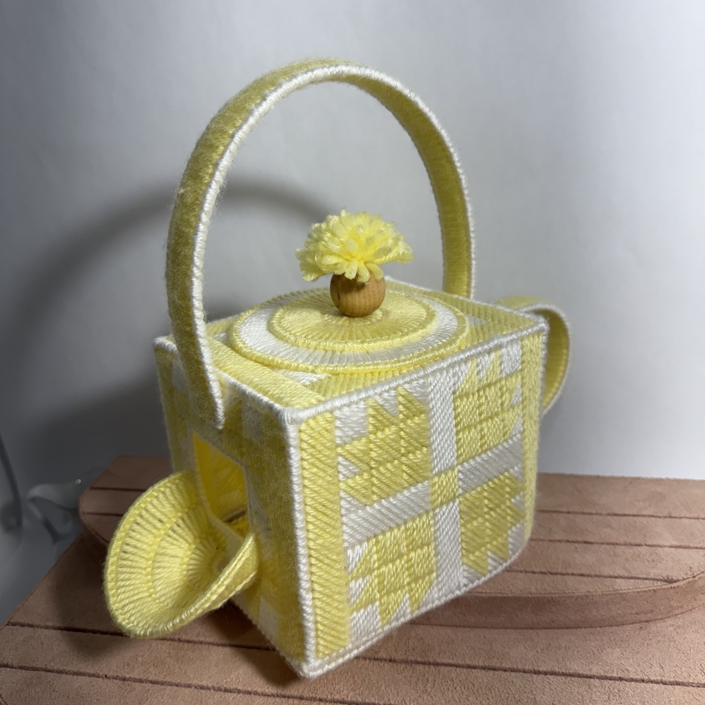 Handmade Tissue Box Cover Dispenser Handle Yellow White