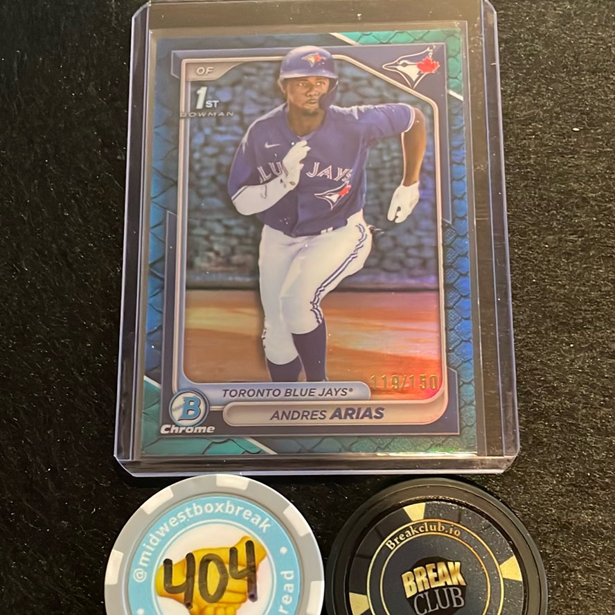 2024 Bowman Chrome Andres Arias Auto Blue Reptilian Refractor 119/150 ...