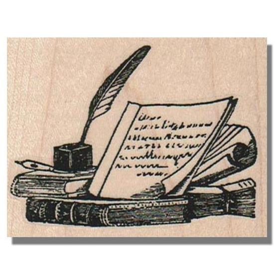 Feather Pen Collage Rubber Stamp