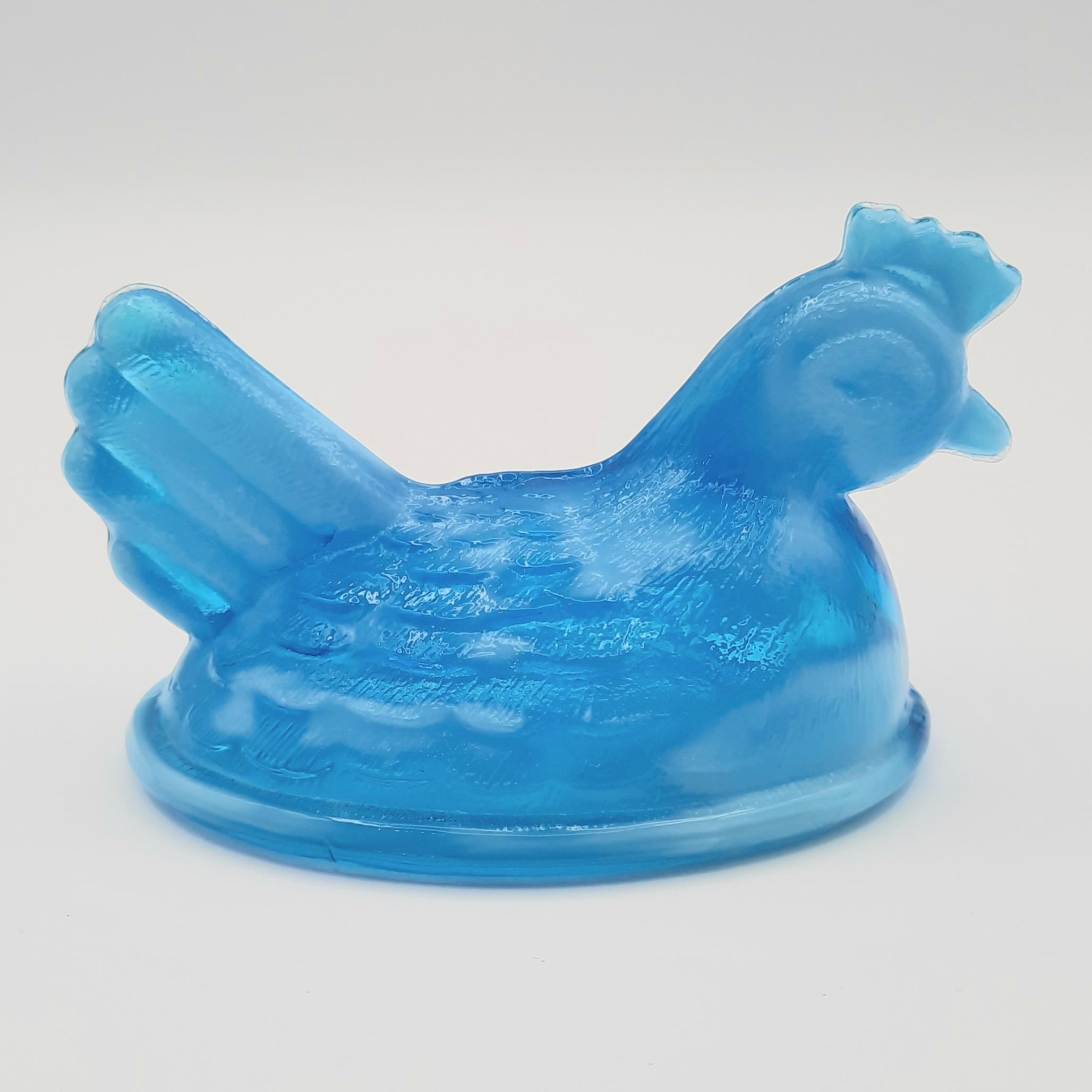 Blue Slag Glass Hen on Nest TOP ONLY