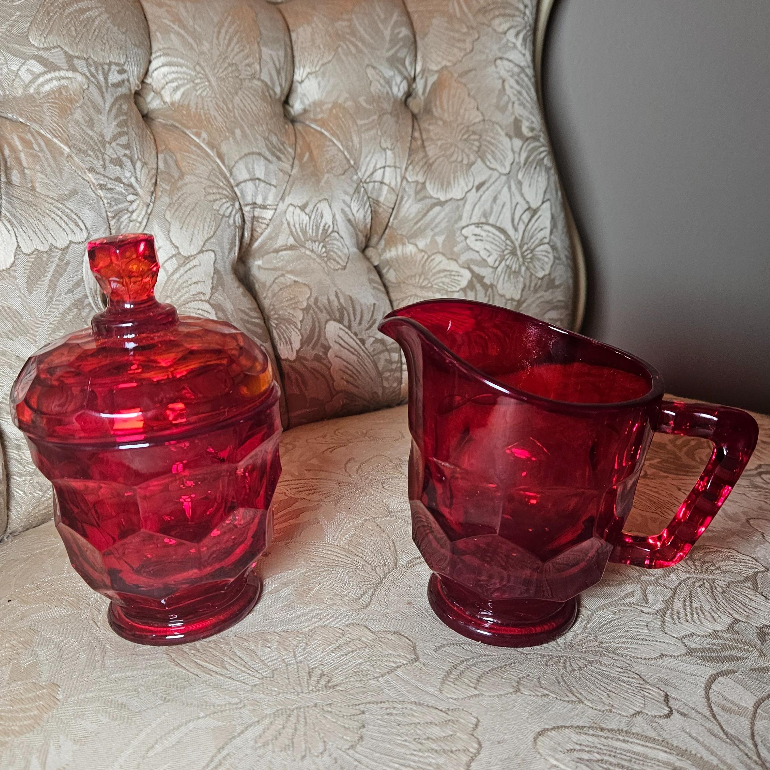 3-Piece Set Vintage Viking Ruby Red Georgian Honeycomb Creamer and ...