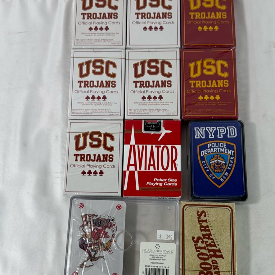 Assortment Of Playing Cards Usc Trojans Aviator Nypd Island Heritage