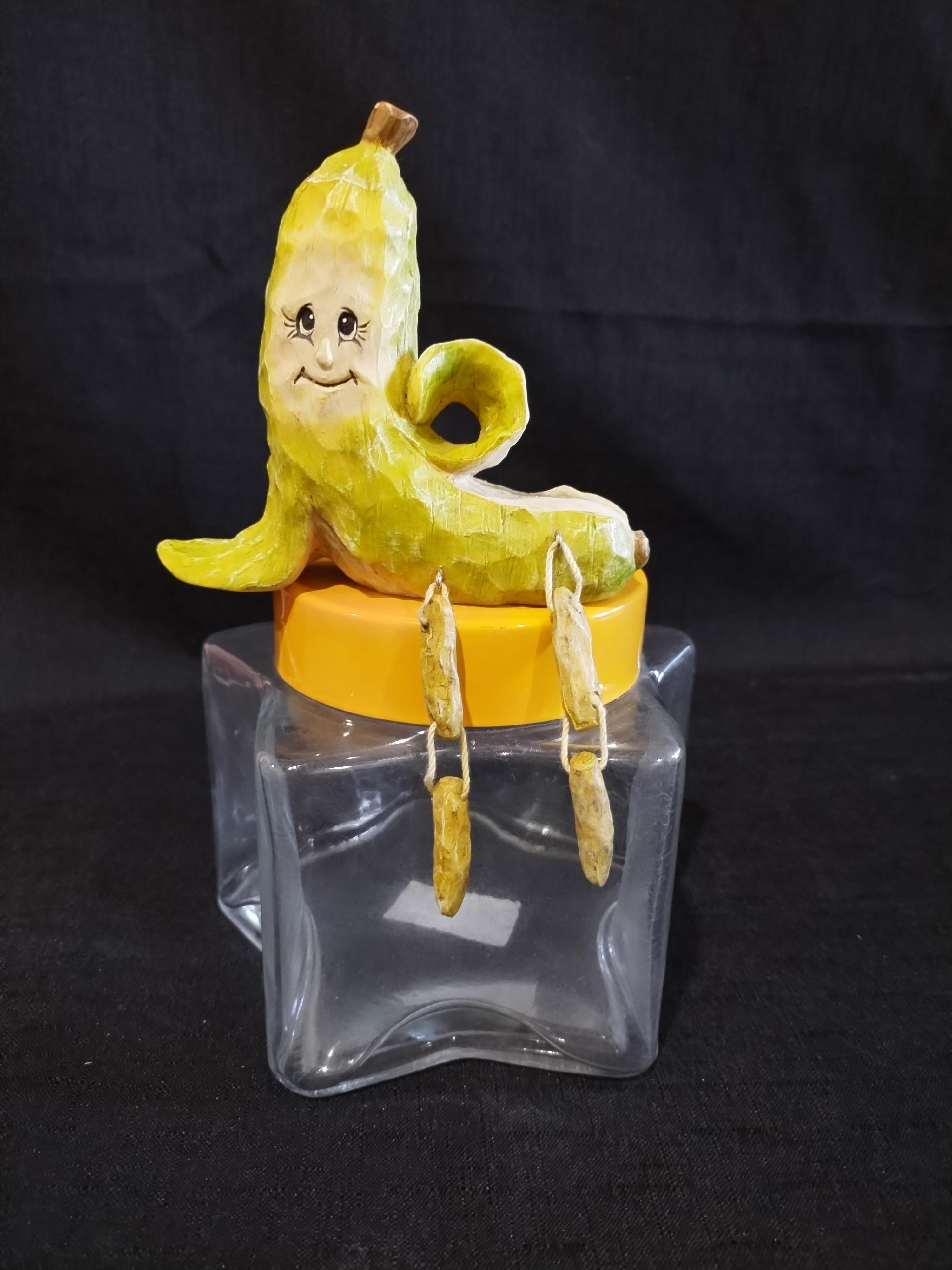 Vintage Banana Fruit Anthropomorphic Shelf Sitter Jointed Resin Figure