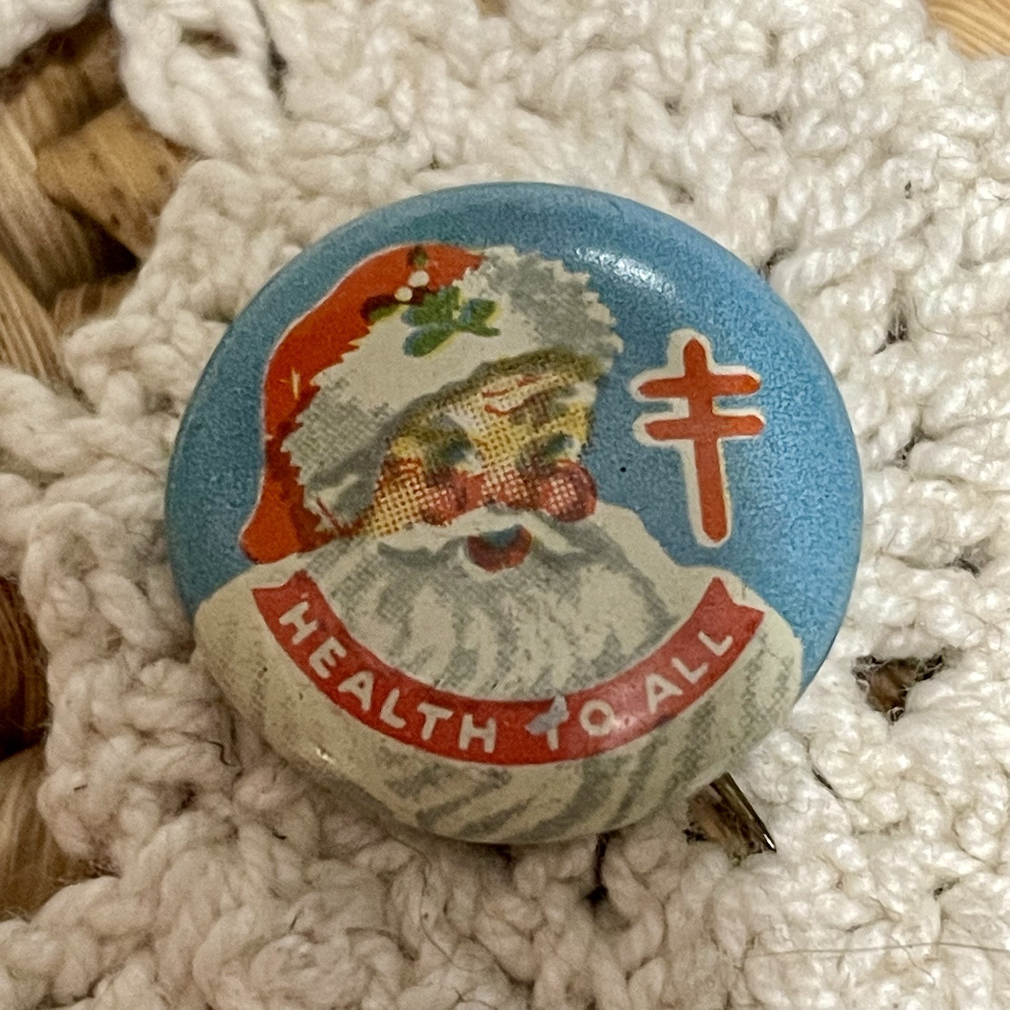 Tiny Vintage Santa Claus Metal Pin Back Button