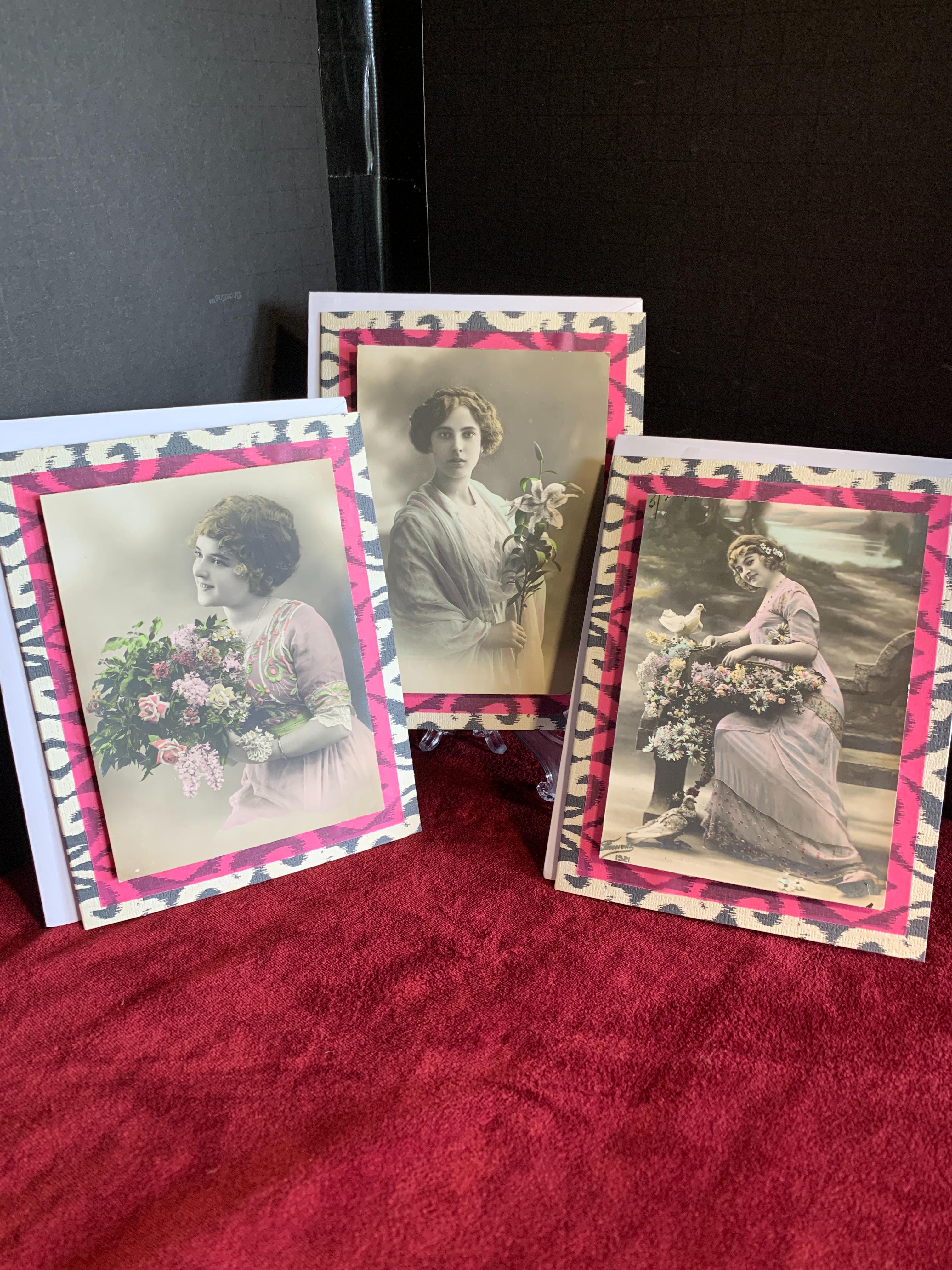 3 Cards Made From Old Postcards