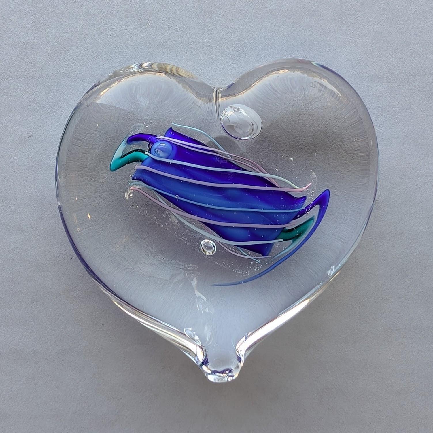 Vintage Schmidt & Rhea Hand Blown Art Glass Heart Paperweight 1995 - 2.25"