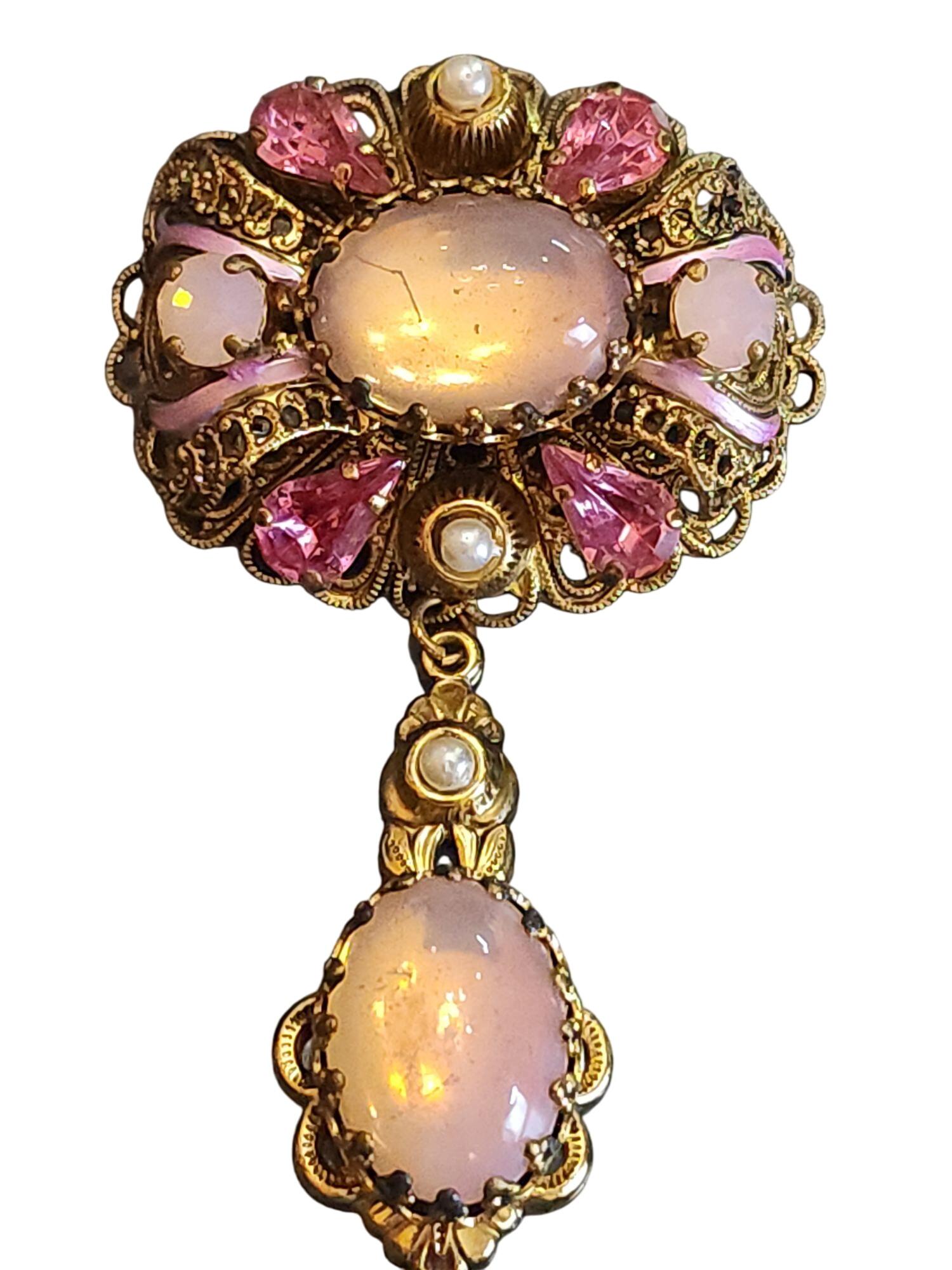 Vintage Signed W. Germany Unusual Glass and Enamel Brooch (A2211)