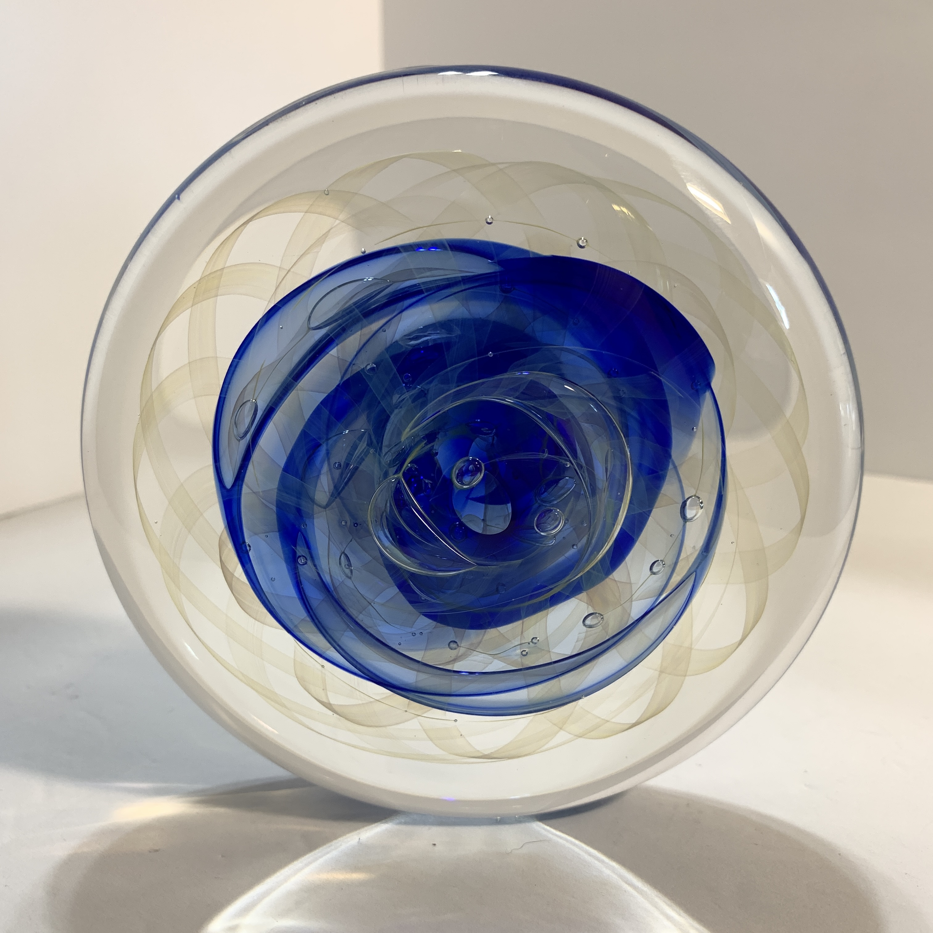 Large Cobalt Swirl Disc Paperweight