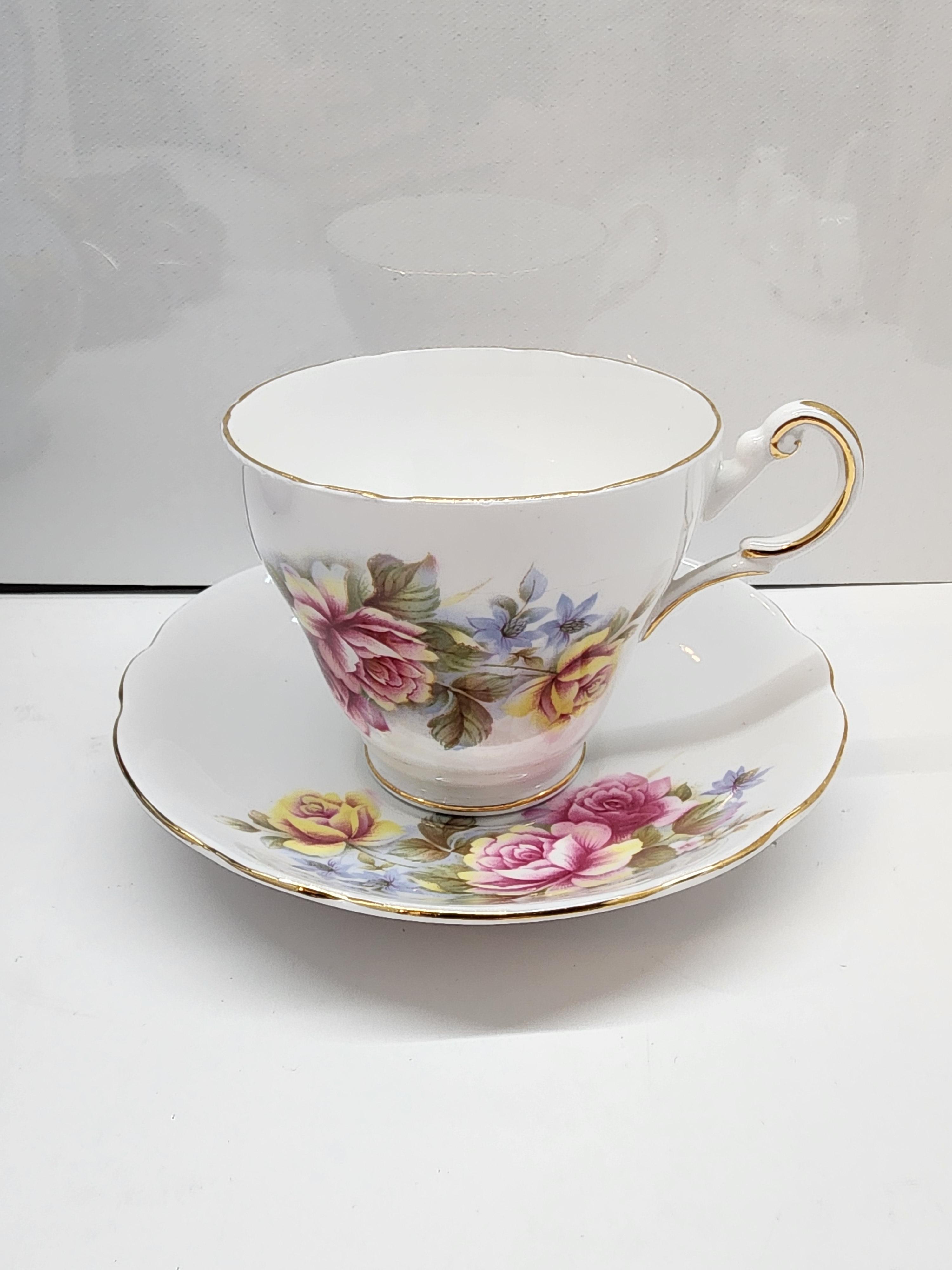 Regency England Bone China Rose Pattern Tea Cup and Saucer Set Made in ...
