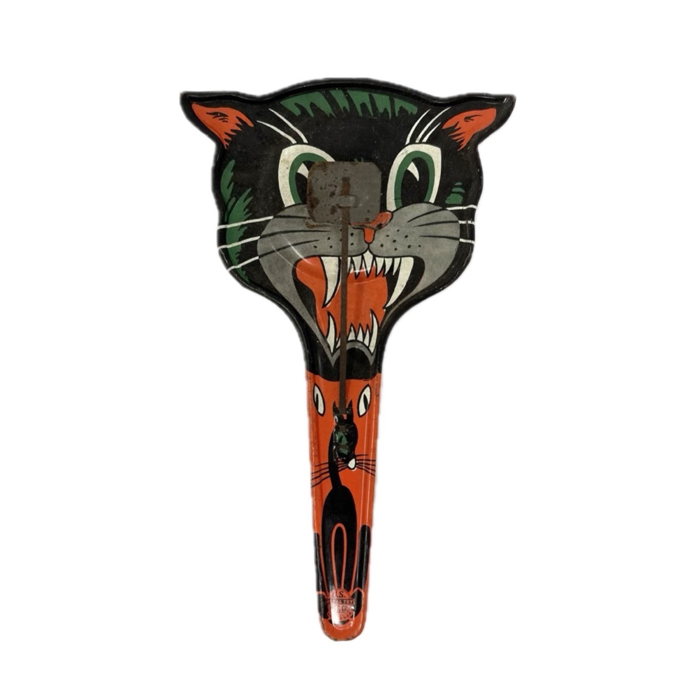 Halloween Black Cat Tin Litho Clacker Party Noisemaker US Metal Toy Mfg Co