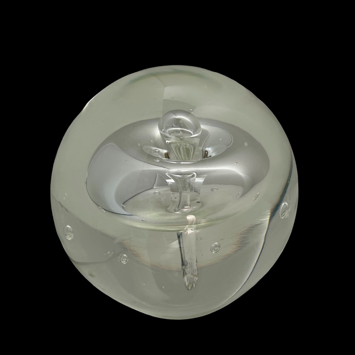Large Clear Glass Paperweight with Controlled Bubbles 4” T/3.14 lbs Glows!