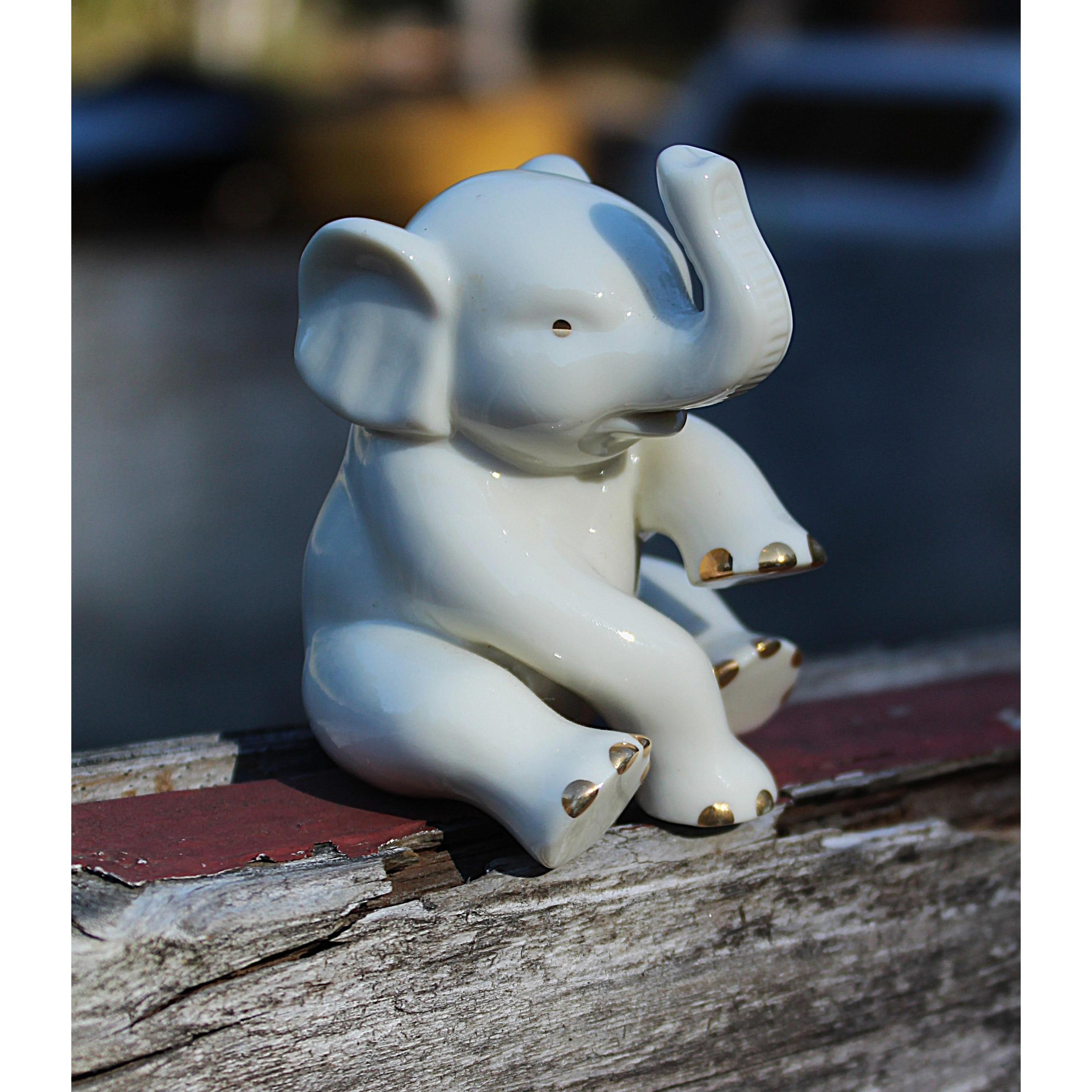 Vintage Lenox Ceramic Elephant Figurine ~ White with Gold Accents
