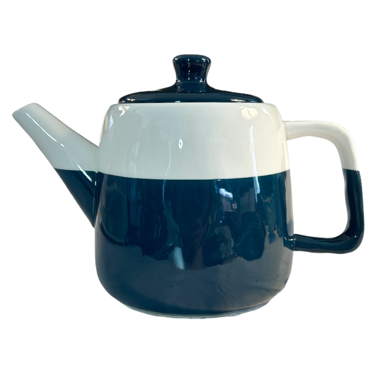 Vintage Dark Teal and White Two-Tone Ceramic Teapot