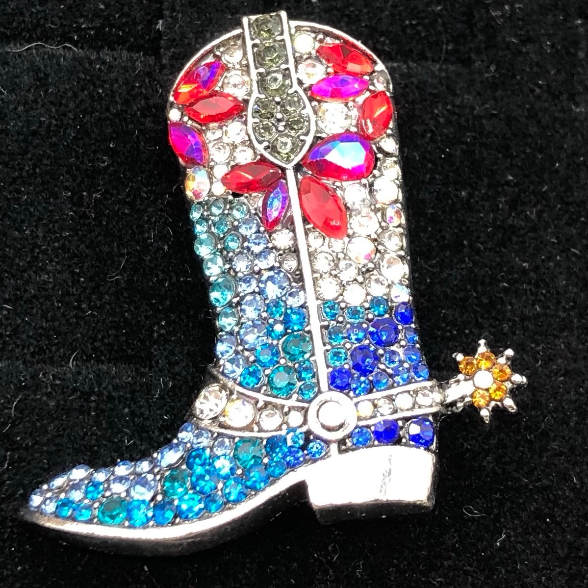 New Old Stock Rhinestone cowboy boot brooch