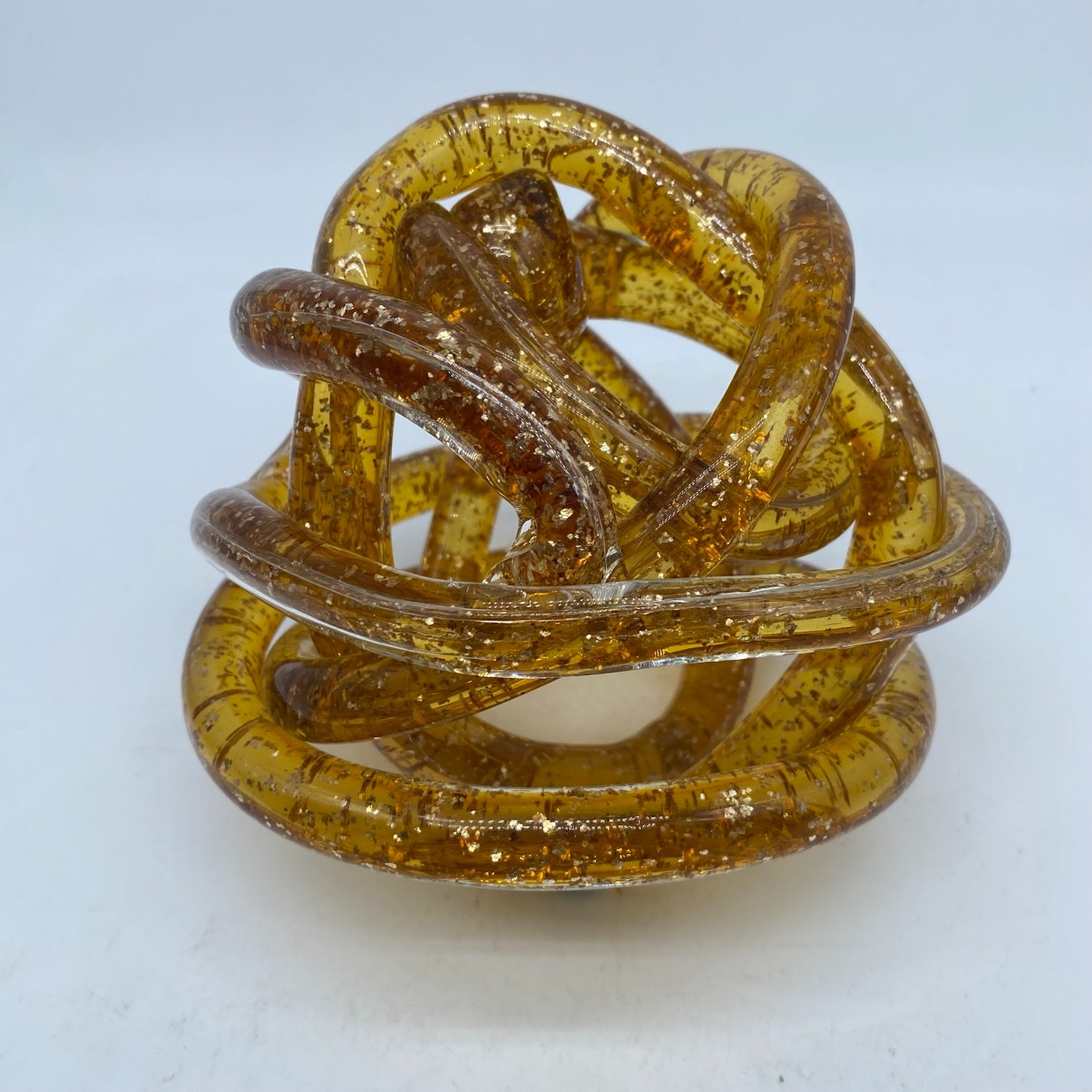 Amber Art Glass Large Infinity Knot Glitter Ornament