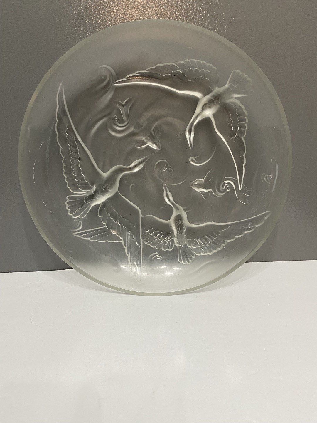 American Verly’s Birds & Koi Fish Frosted Large Bowl Art Deco